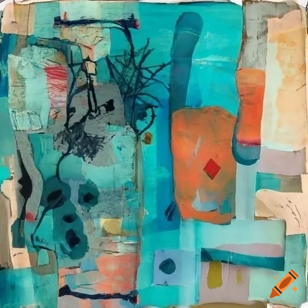 Abstract mixed media art with white and blue tones on Craiyon