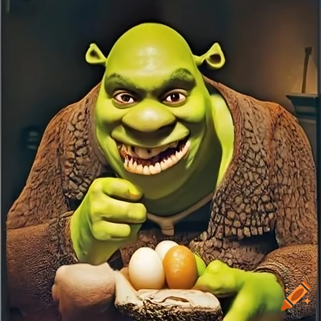 Vintage scene with shrek starting a fire as people run scared in the ...