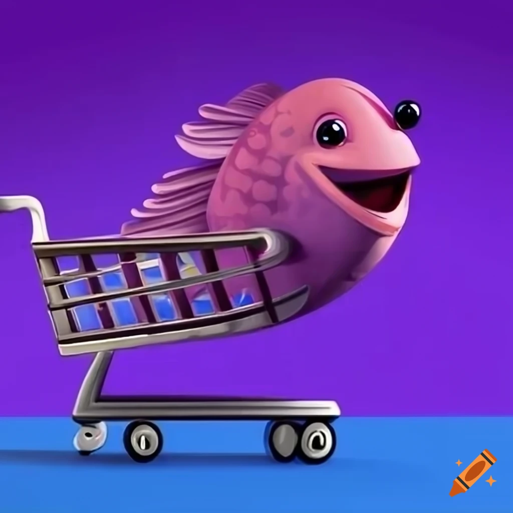 Cartoon fish with shopping cart