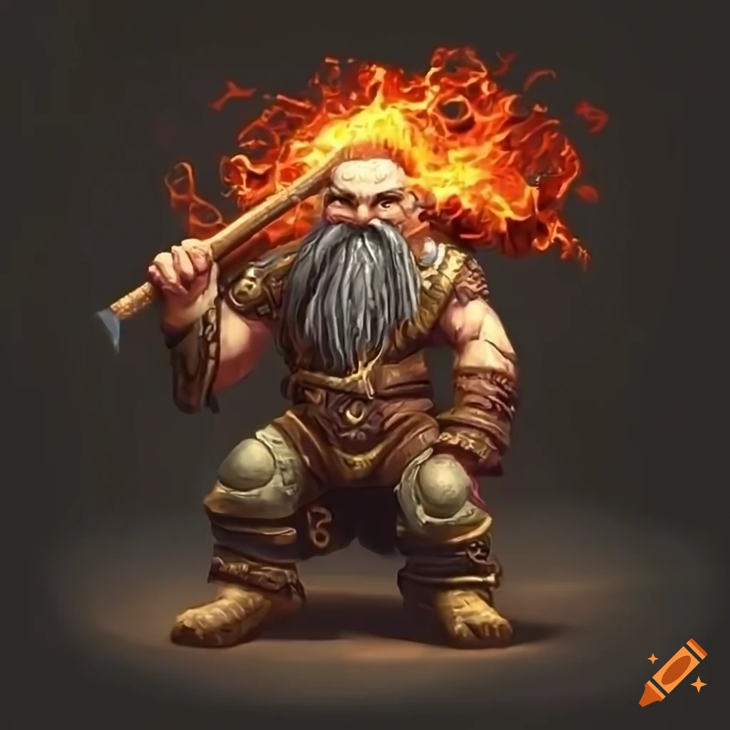 Dwarf casting fireball with a dynamic pose on Craiyon