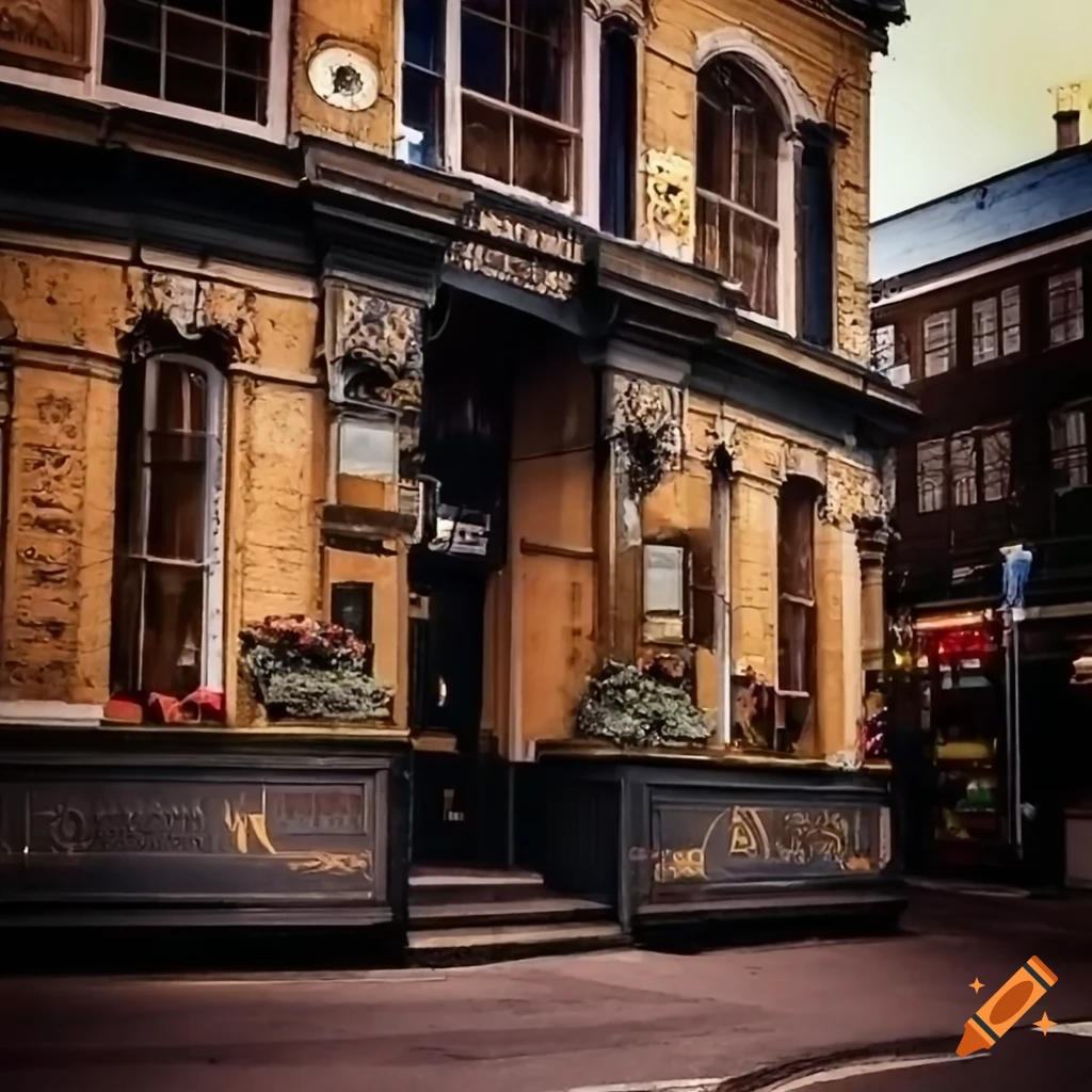 Dublin pub facade named 'sheenanigans' with gold lettering on Craiyon