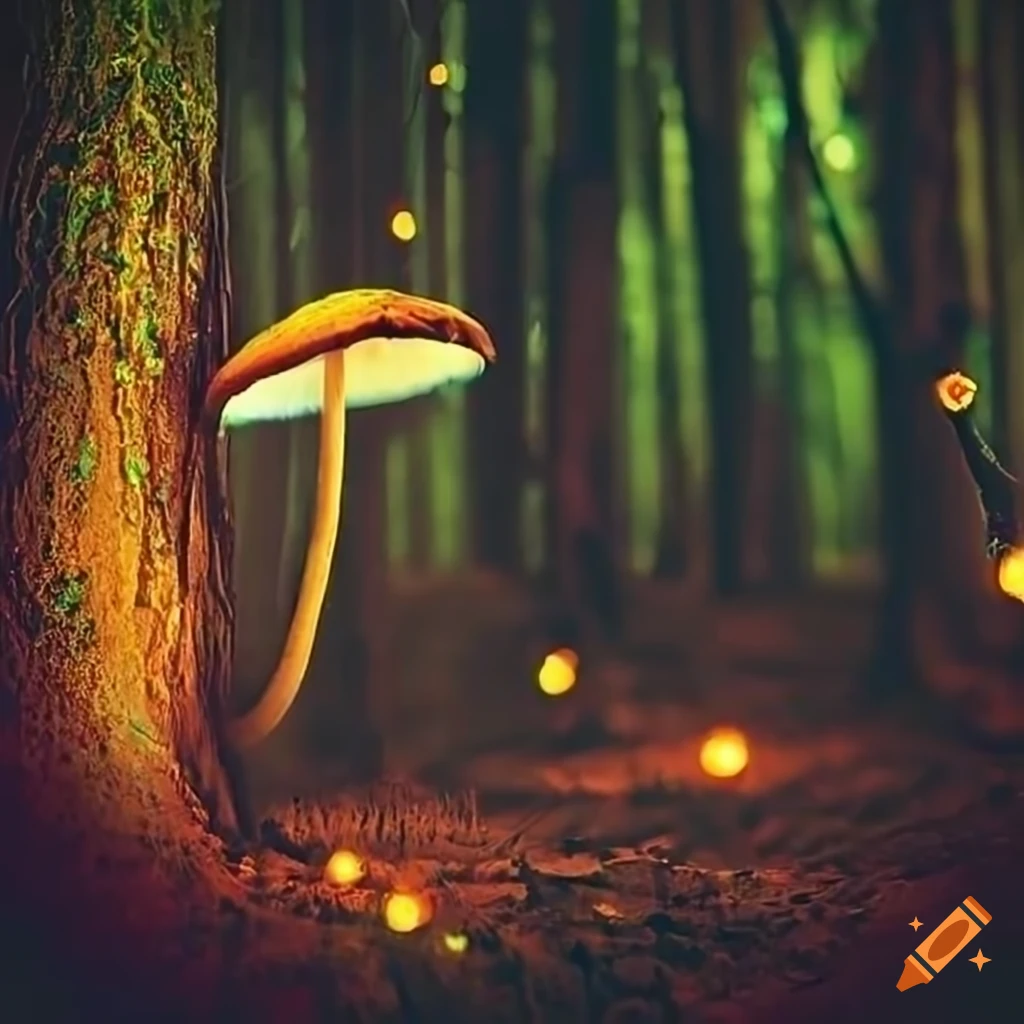 Vibrant artwork of a magical forest at night