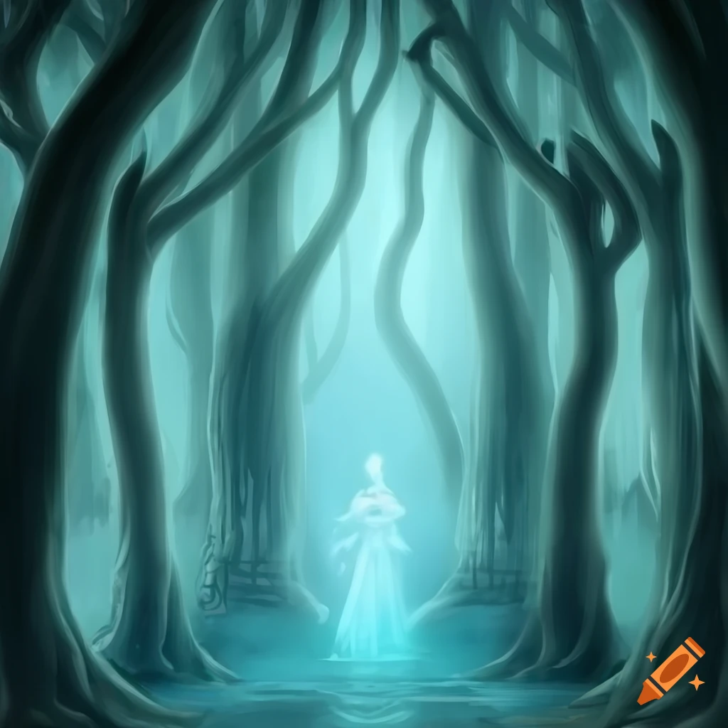 Image of mysterious white mist in a fantasy forest on Craiyon