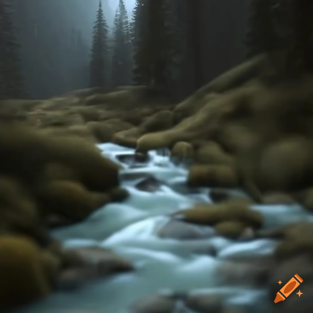 Mountain stream in a medieval setting on Craiyon