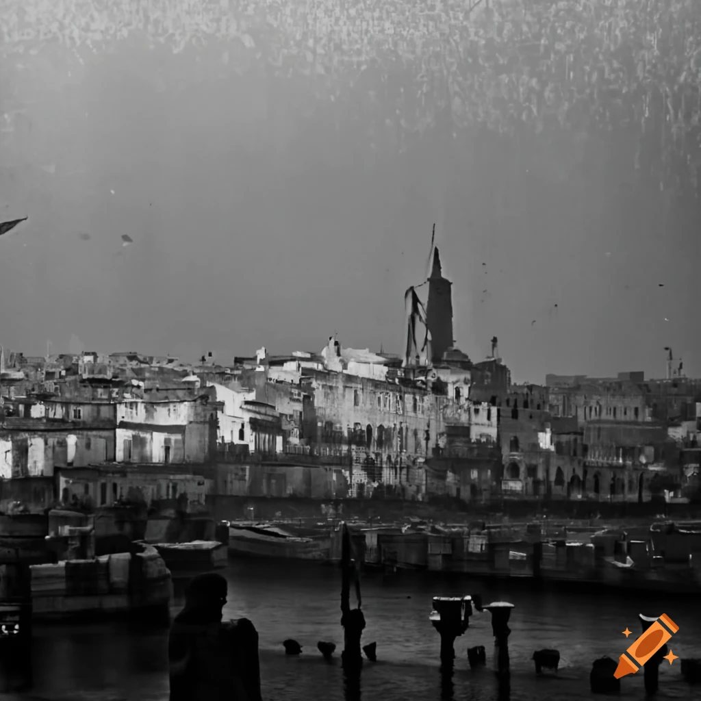 Vintage black and white image of Alger's port in the 1940s on Craiyon