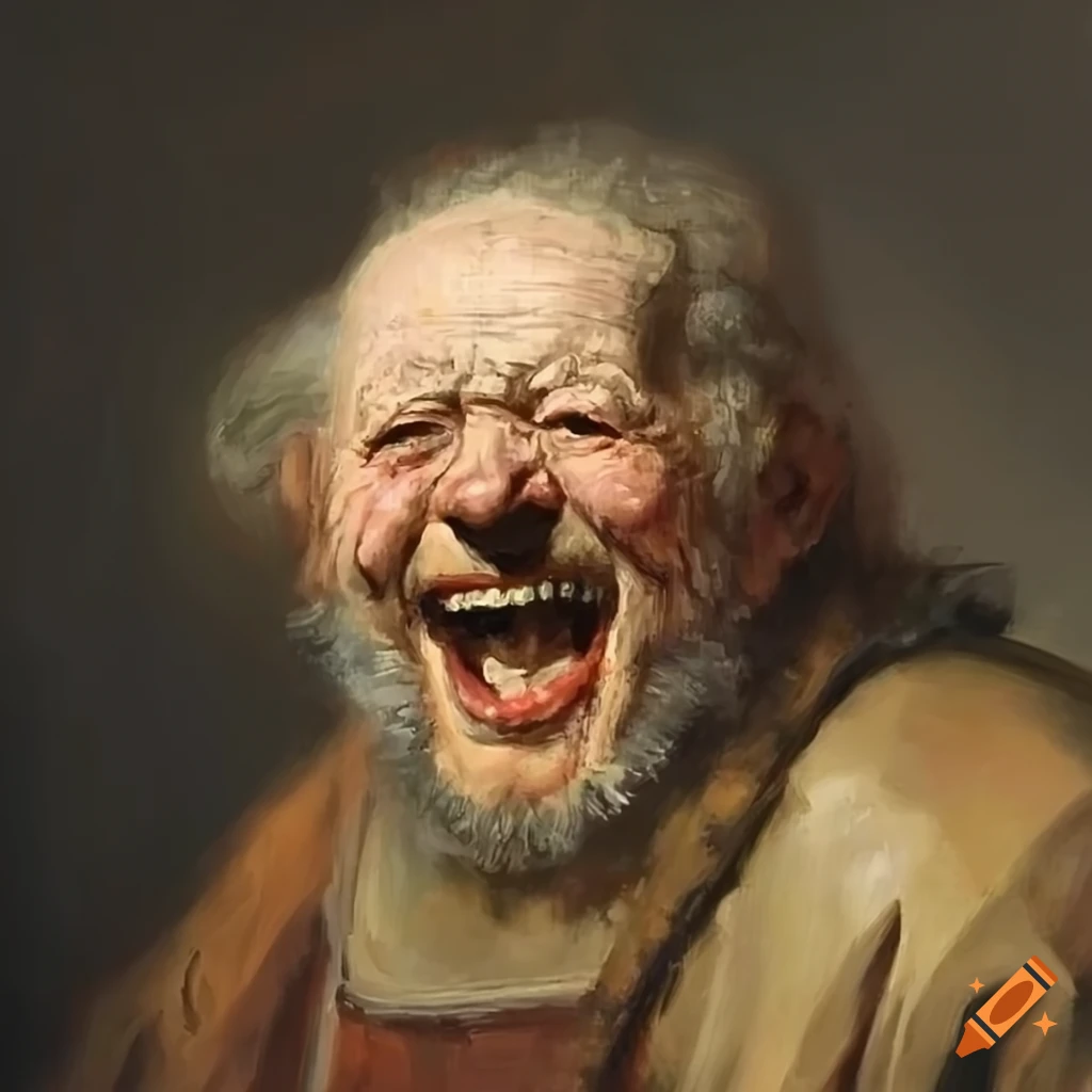 Portrait painting of an old man laughing on Craiyon