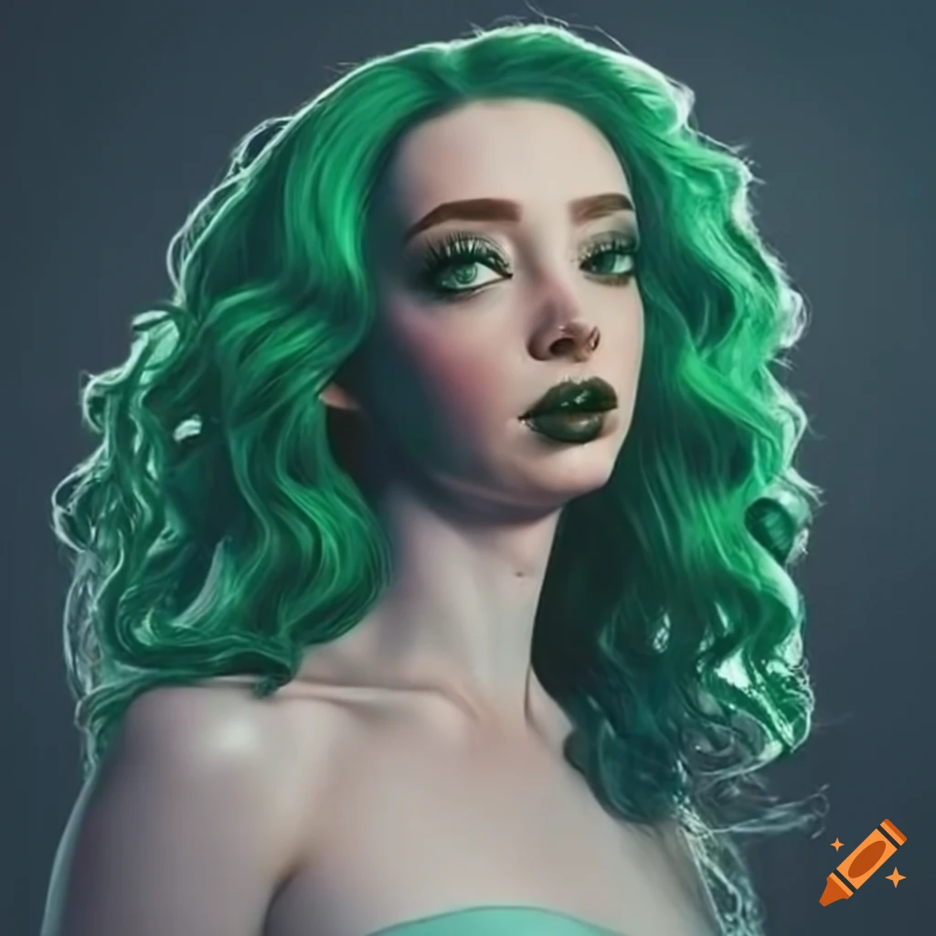 Emma dumont as lorna dane with dark green curly hair and green skin