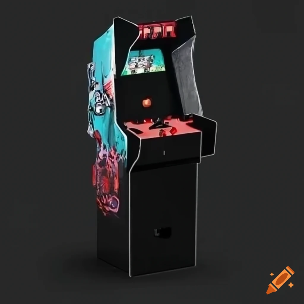 Arcade machine with robotic arms and metal claws on Craiyon