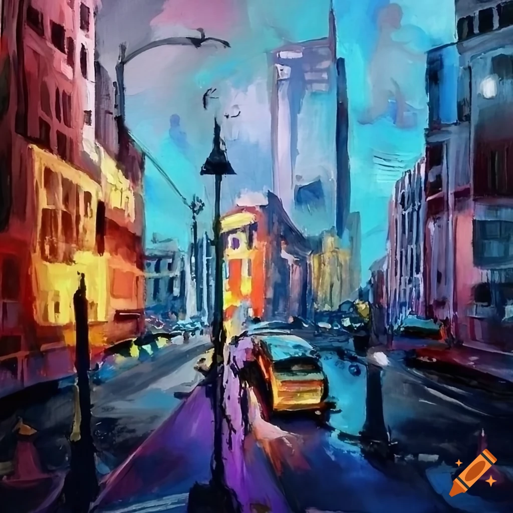 Urban scene inspired by rose blake's style on Craiyon