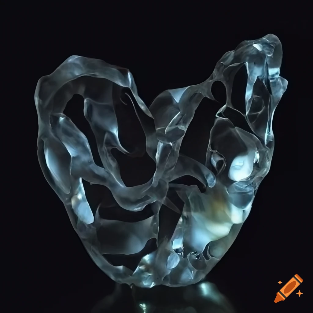 Semi-transparent organic sculpture with crystalline protrusions on Craiyon