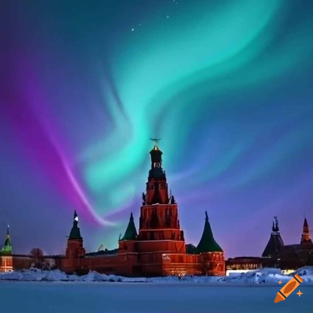 Stunning polar lights over the kremlin on Craiyon