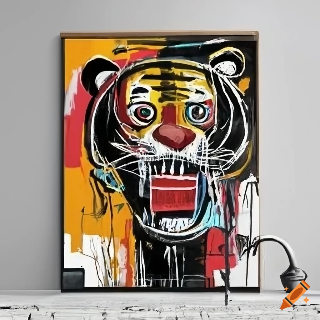 Tiger painting with basquiat-inspired symbols on Craiyon