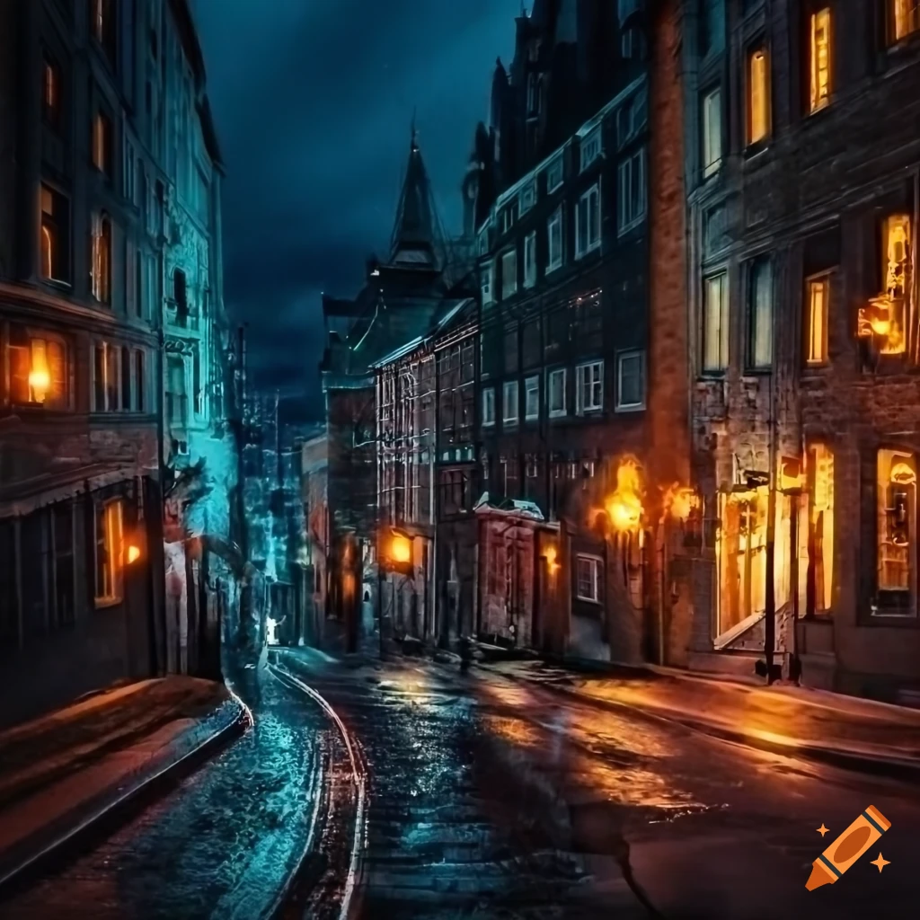 Dark atmosphere of quebec city streets on Craiyon