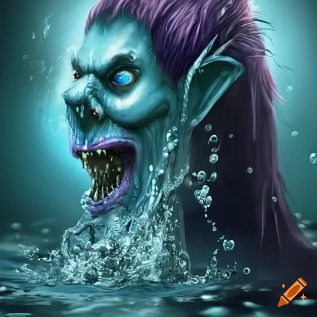 Fantasy art of a troll vampire in water on Craiyon