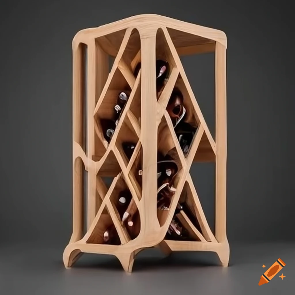 Wooden mountain-shaped wine rack on Craiyon