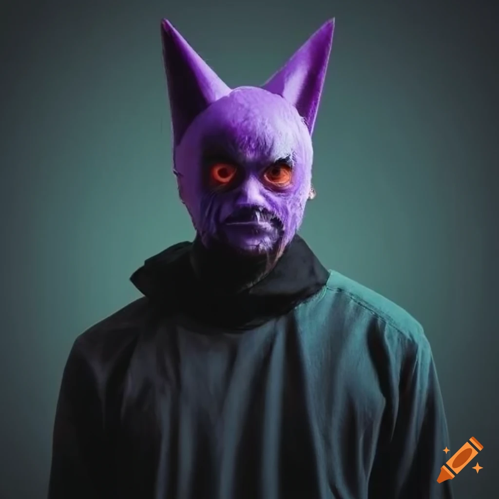 Man wearing gengar costume with face cut-out