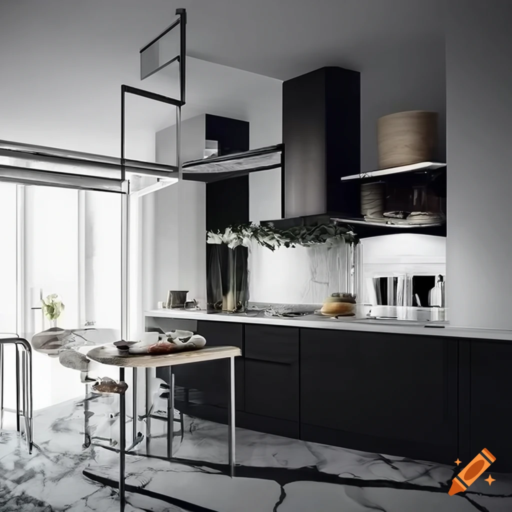 Interior porcelain stoneware loft shine beige stone kitchen on Craiyon