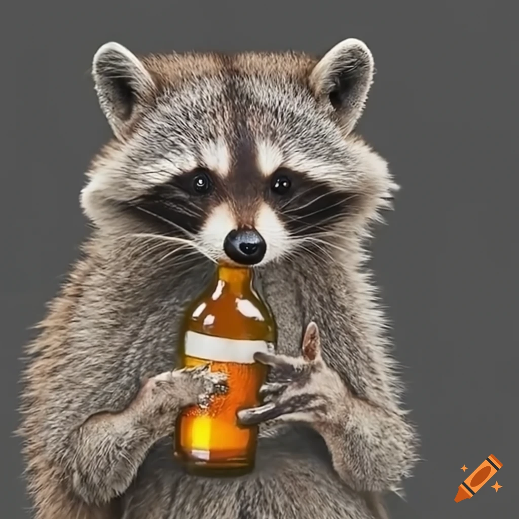 Raccoon holding a bottle on Craiyon