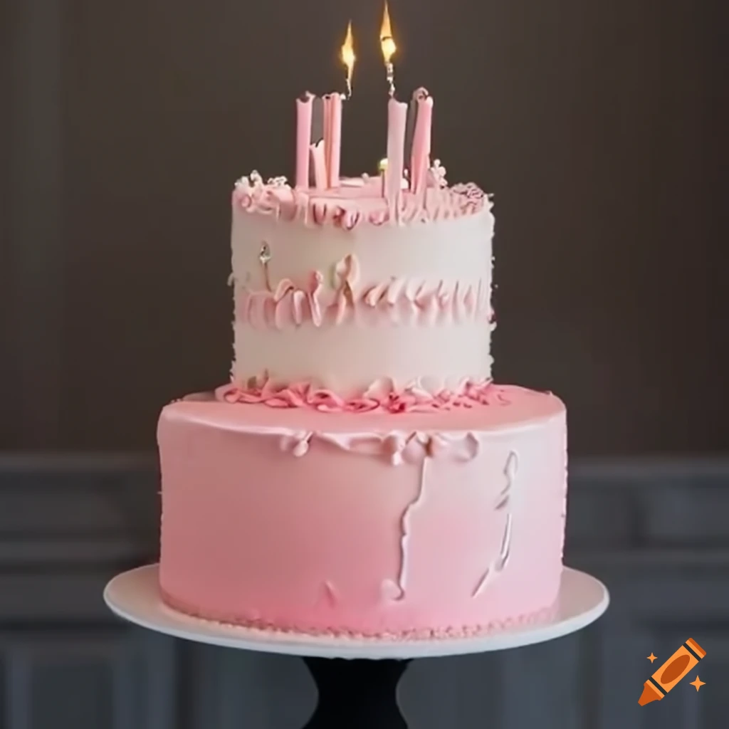 Pink birthday cake with Amanda cake topper on Craiyon