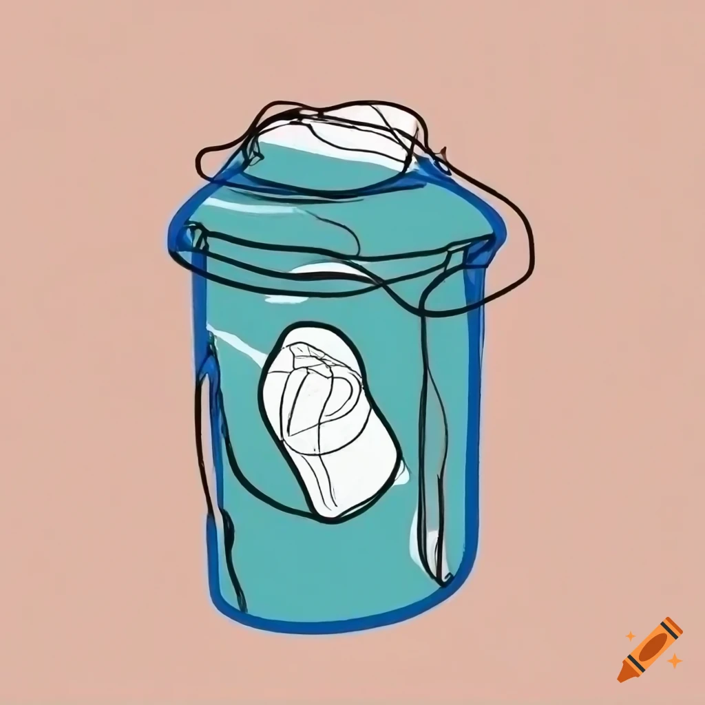 Black and white line drawing of plastic waste