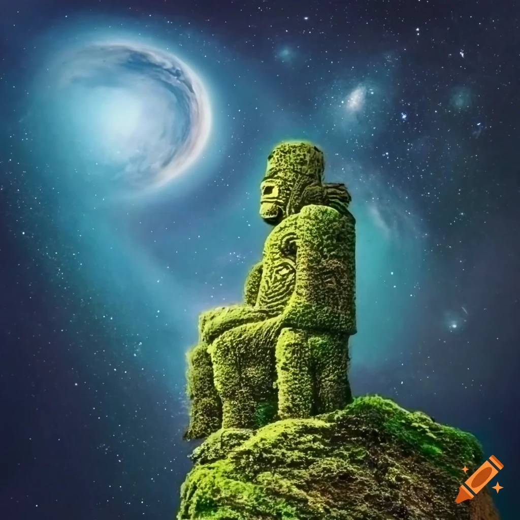 Artwork of toltec gods on a cliff with milky way in the background on ...