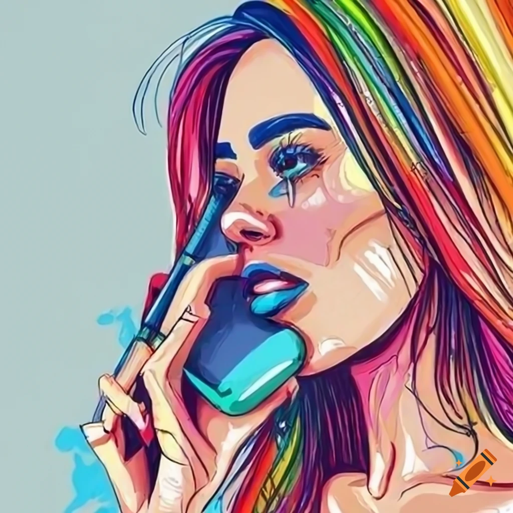 Pencil sketch of a woman calling 911 on smartphone on Craiyon