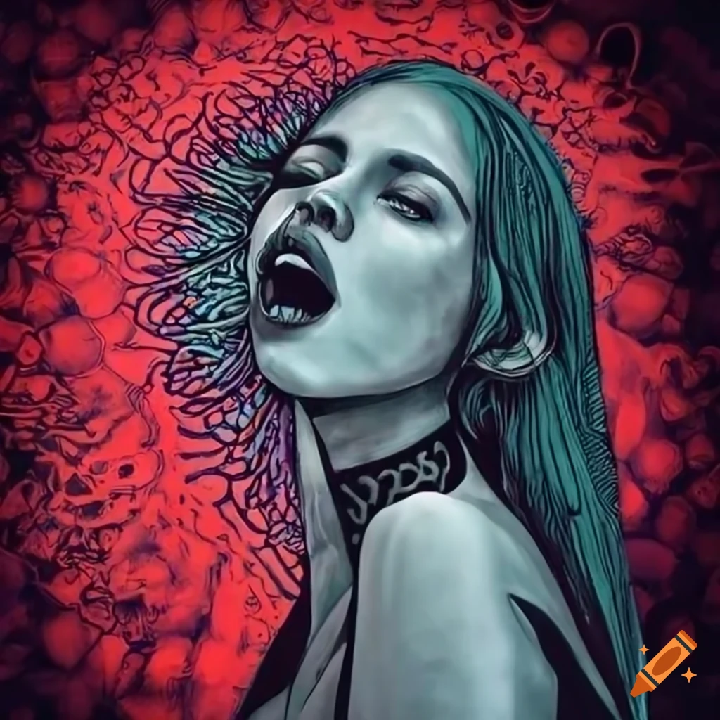 Monochrome drawing of a startled woman