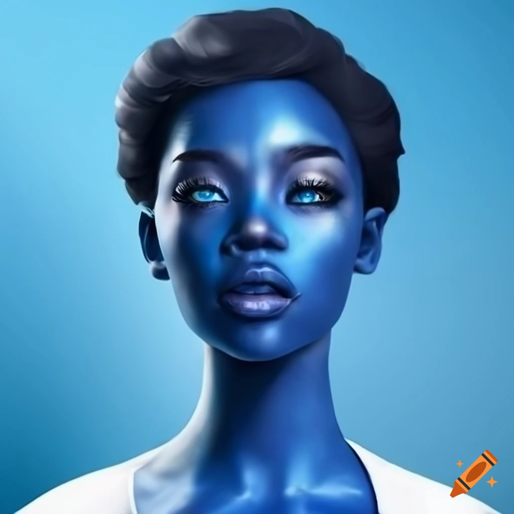 Portrait of a blue-skinned woman on Craiyon