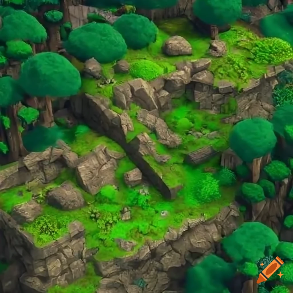 3d game forest ruins with moss and flowing water on Craiyon