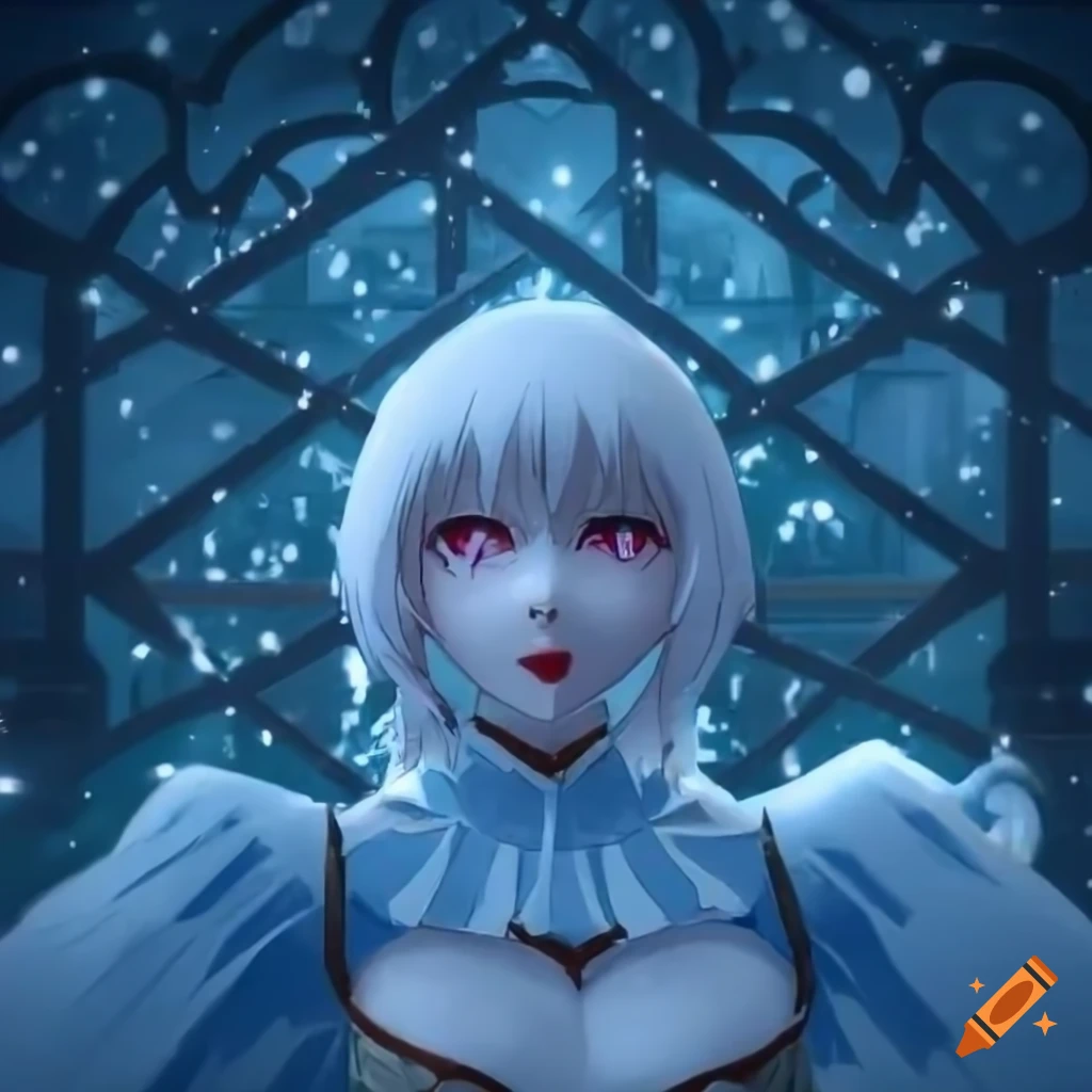 Close Up Of An Anime Noble Lady In Front Of A Snowy Castle On Craiyon