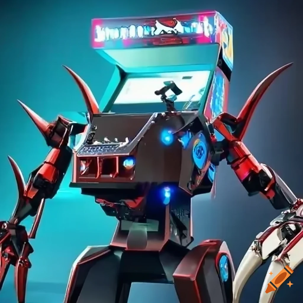 Arcade machine with menacing robot claws