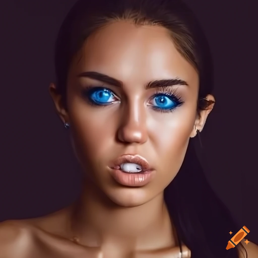 Beautiful portrait of a woman with tan skin and blue eyes on Craiyon