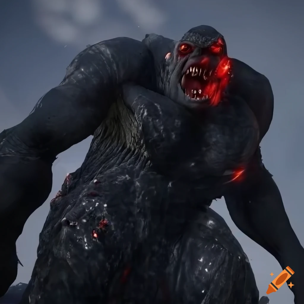 Portrait of a powerful mutant creature with red hair and glowing ...