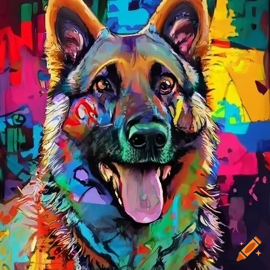 Graffiti-style German shepherd dog art on Craiyon