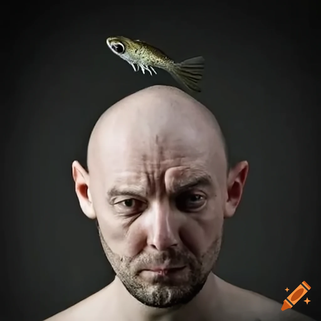 Funny image of a man with fish jumping over his head on Craiyon