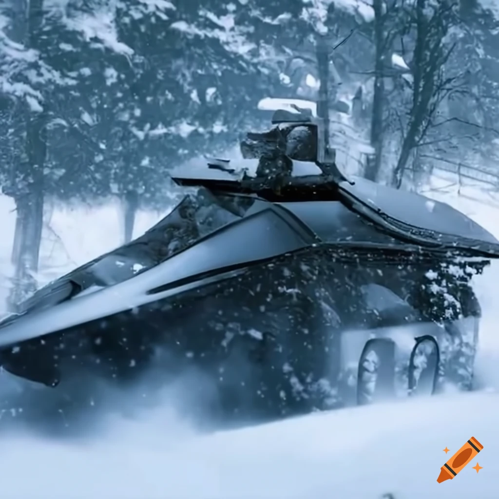 Futuristic vehicle in a snowstorm on Craiyon