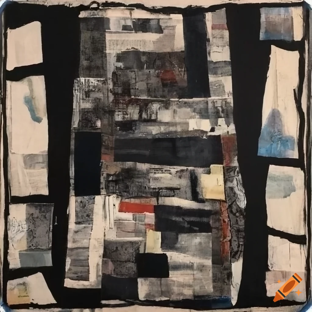 Abstract mixed media artwork with newspaper and oil paint on Craiyon