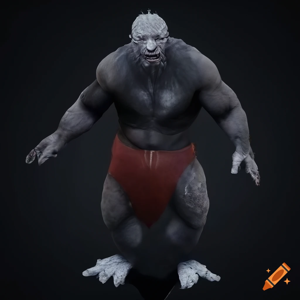 Portrait of a powerful red-haired mutant giant-ogre elf on Craiyon