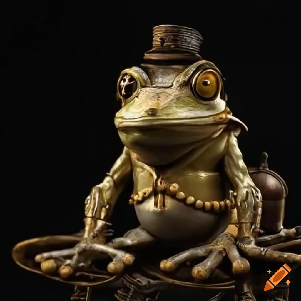 Steampunk humanoid frog with mechanical parts on Craiyon