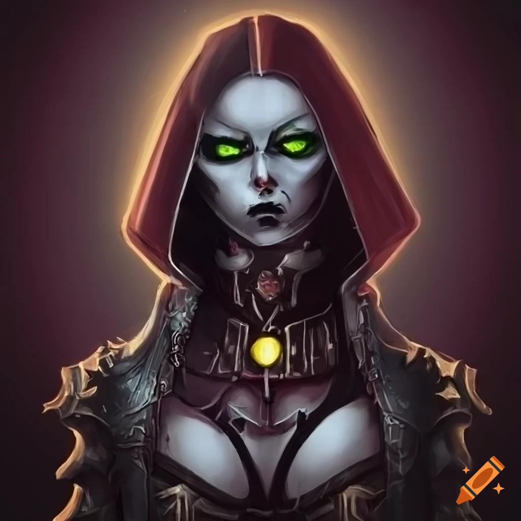 Grim dark art style female tech priest on Craiyon