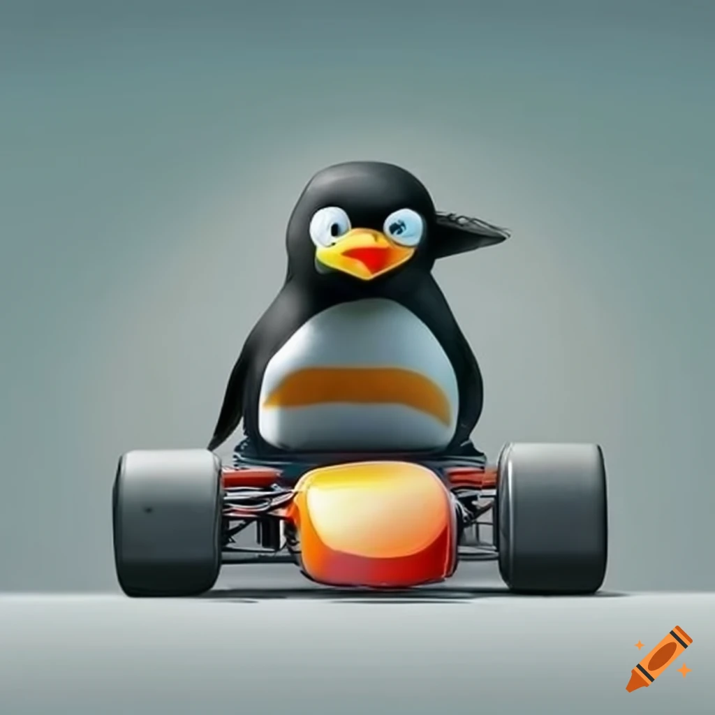 Funny penguin in a Formula 1 car on Craiyon