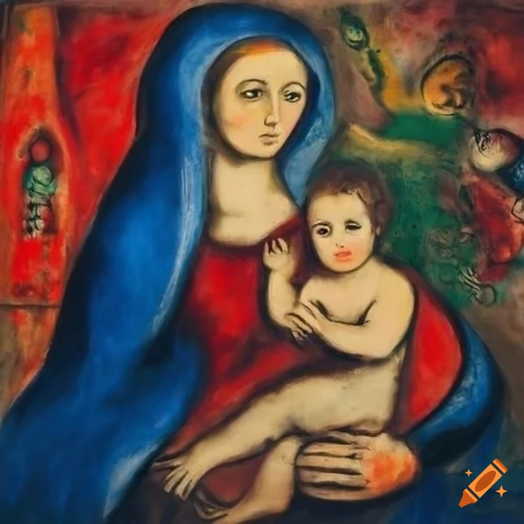 Madonna and christ child painting inspired by marc chagall on Craiyon