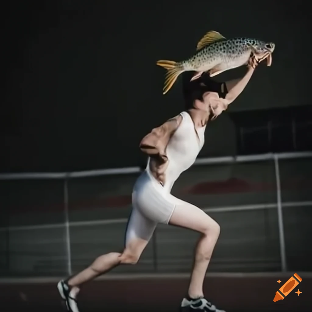 Sprinter holding fish while running