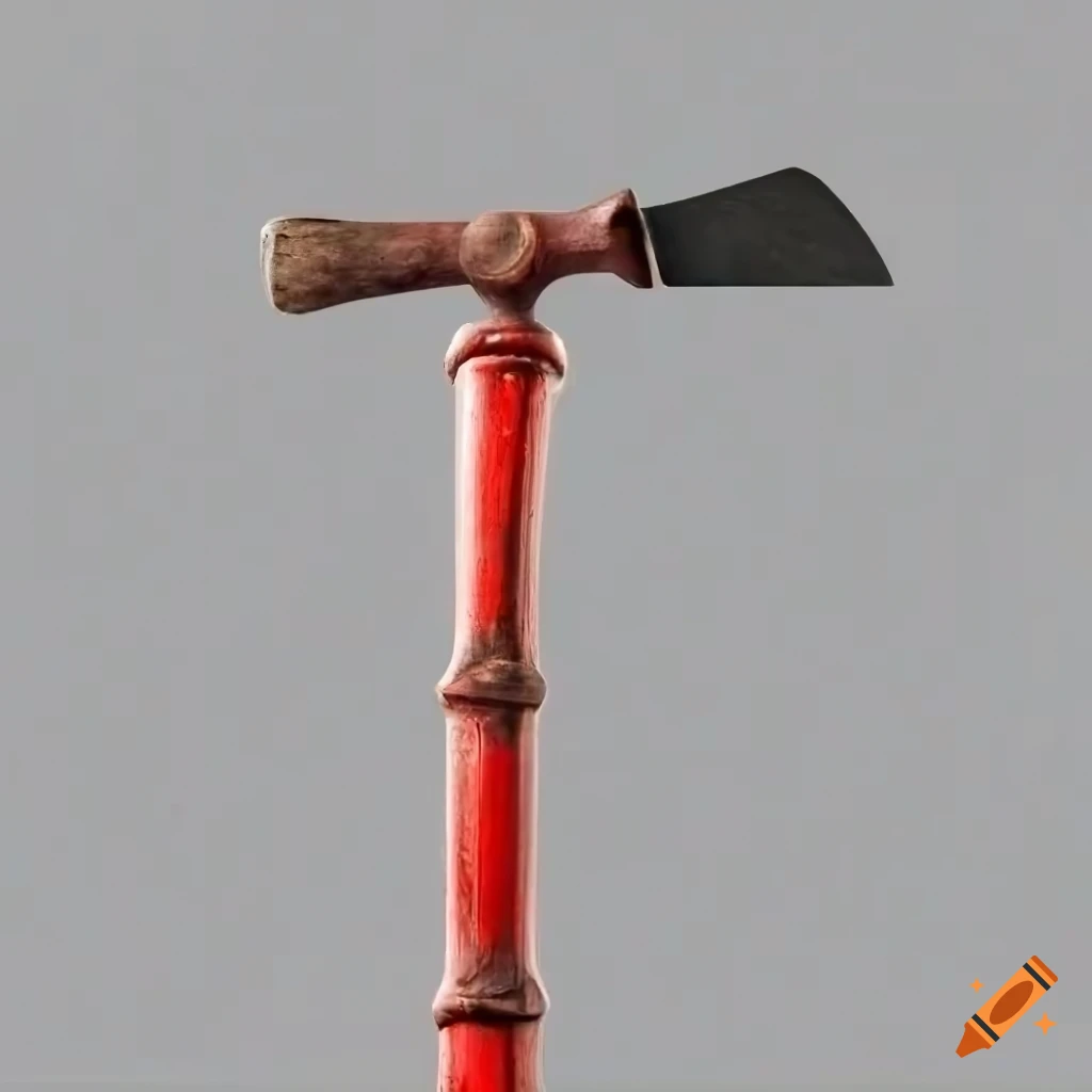 Ornate red garden hoe for fantasy video game on Craiyon