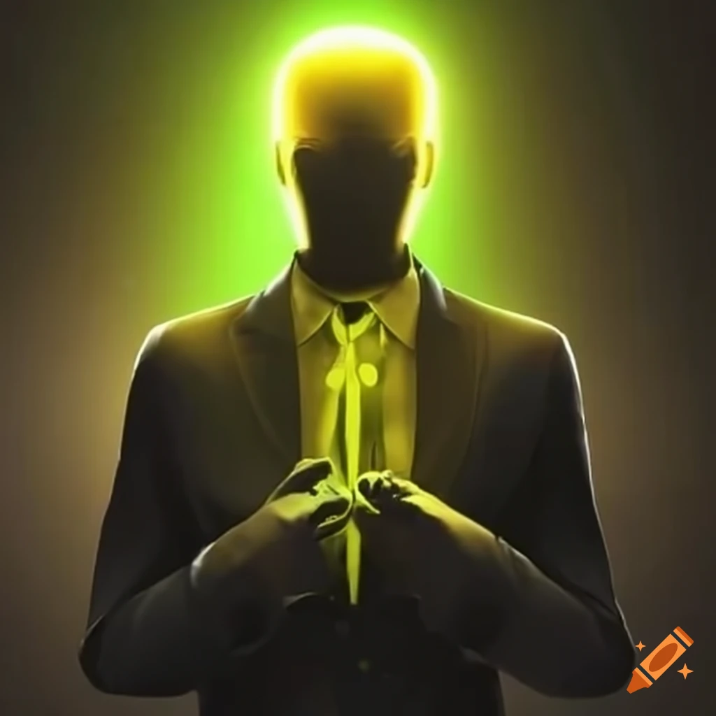 Glowing yellow human agent in a suit on Craiyon