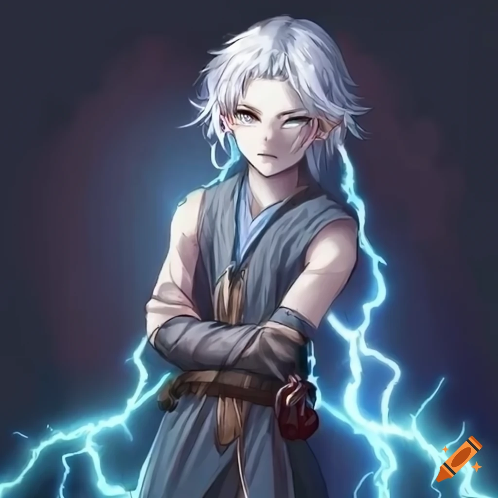 Anime illustration of a young wizard with white hair