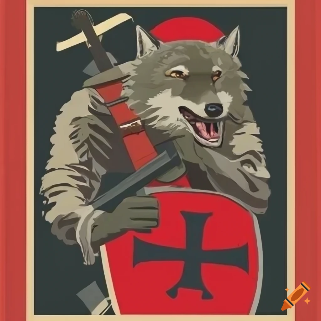 Vintage military themed wolf propaganda poster on Craiyon