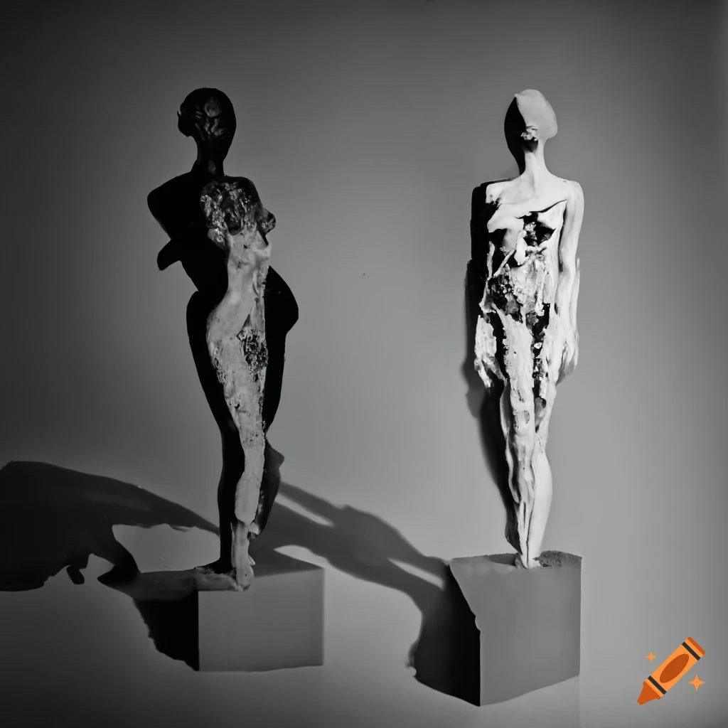 Organic human sculpture with crystalline protrusions and shadows on Craiyon