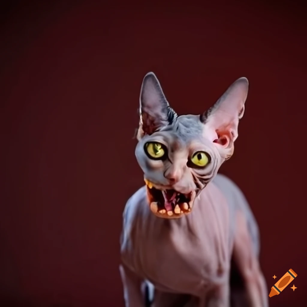 Sphynx cat with vampire teeth on Craiyon