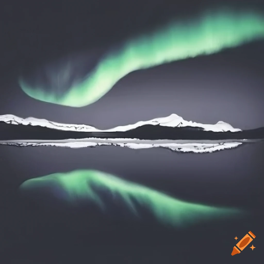 Abstract painting inspired by nordic landscape and aurora borealis